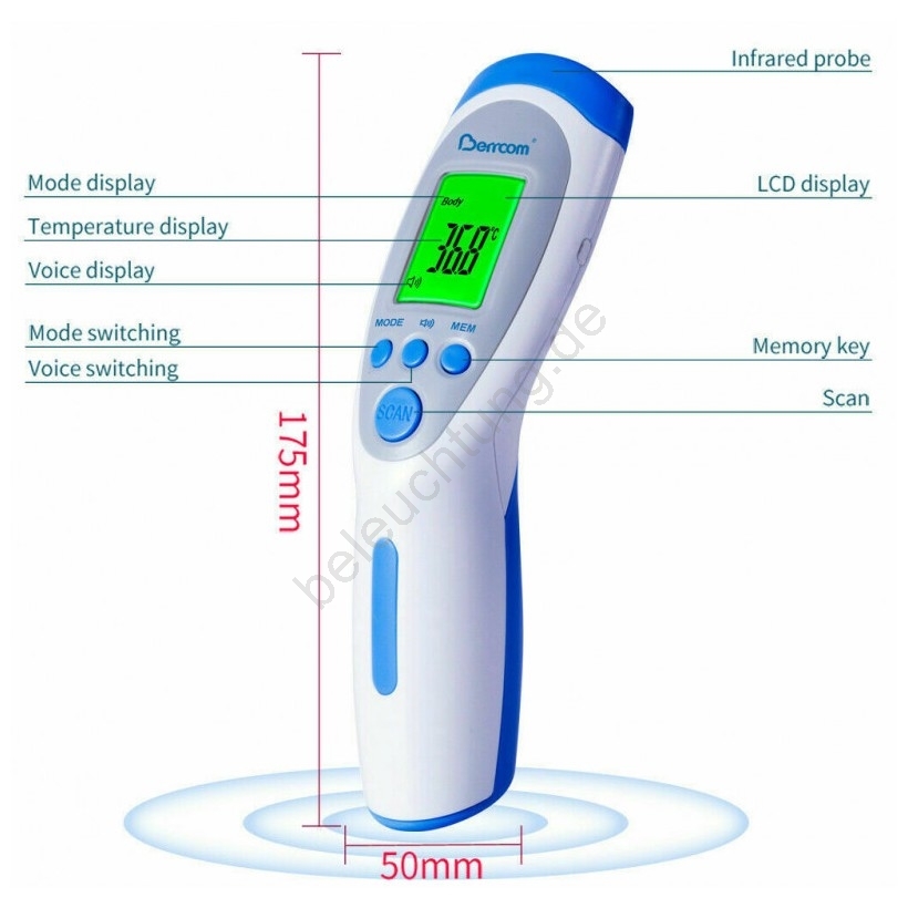 Berührungsloses Infrarot-Thermometer Berrcom JXB-182 2×AA | Beleuchtung.de