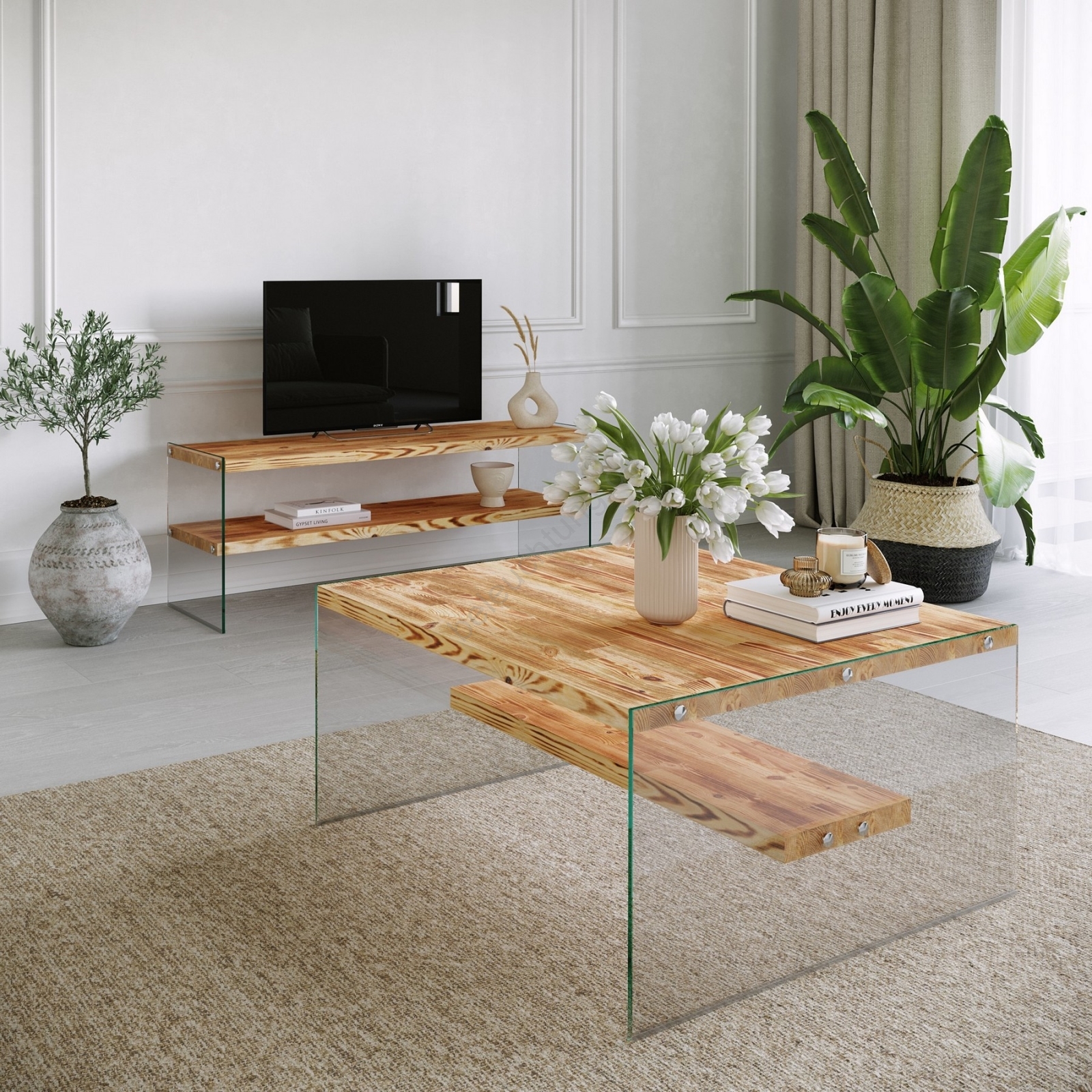 Couchtisch NIAGARA 40x75 cm Kiefer/klar | Beleuchtung.de