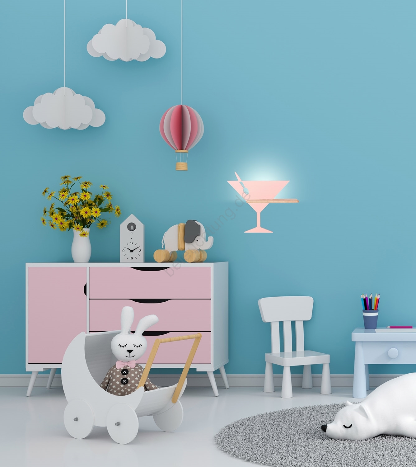 LED Kinder-Wandleuchte PICCOLO LED/4W/230V mit Ablage rosa/Holz ...
