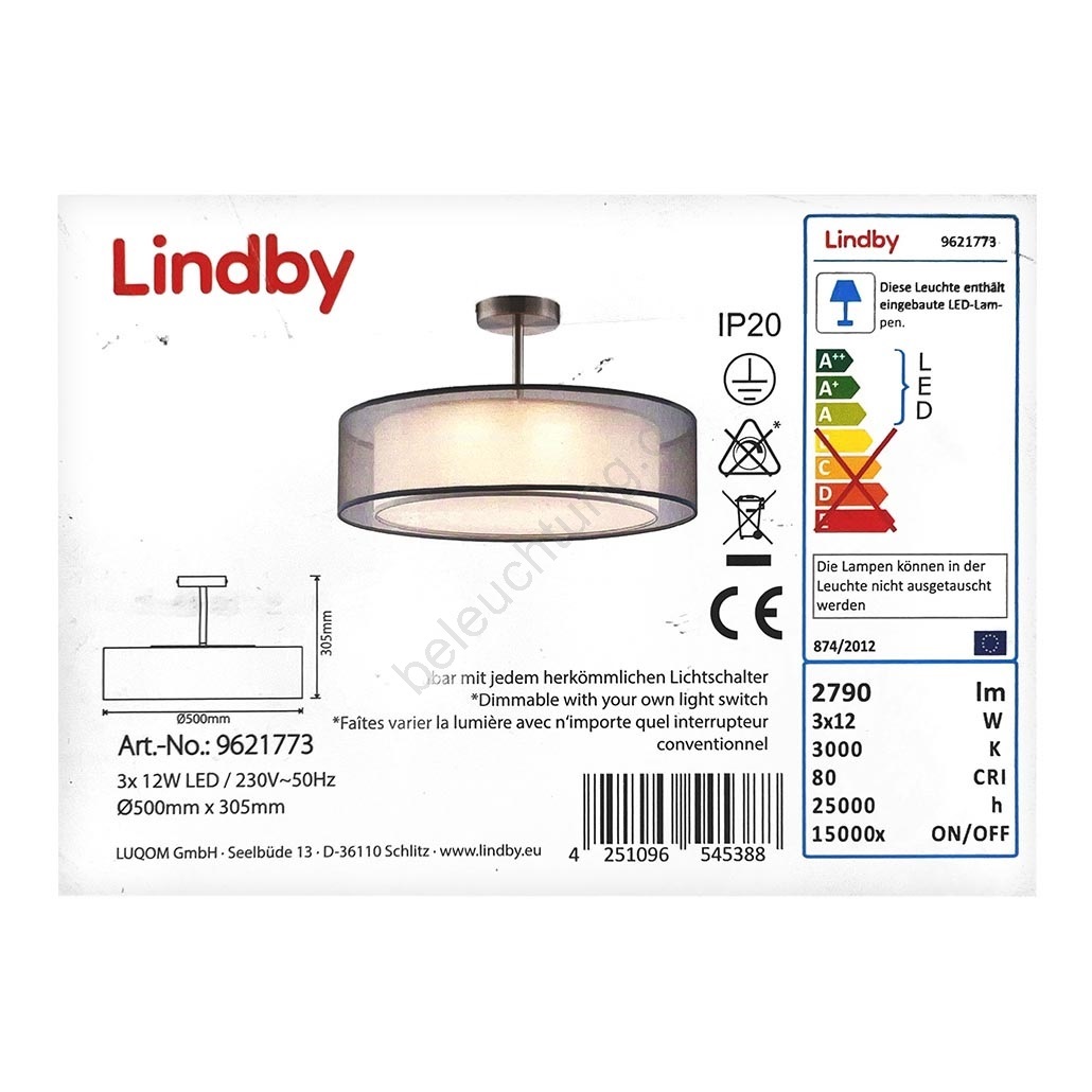 Lindby - Dimmbare LED-Aufbauleuchte PIKKA 3xLED/12W/230V | Beleuchtung.de