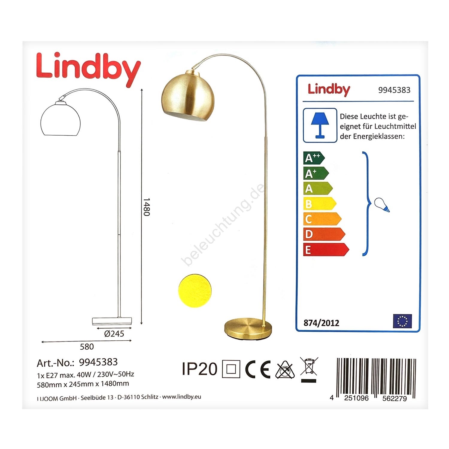 Lindby - Stehleuchte MOISIA 1xE27/40W/230V | Beleuchtung.de