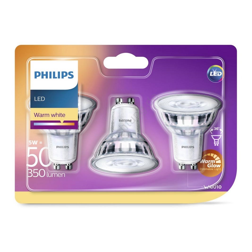SET 3x LED Glühlampe Philips Warm Glow GU10/5W/230V 2200-2700K | Beleuchtung.de
